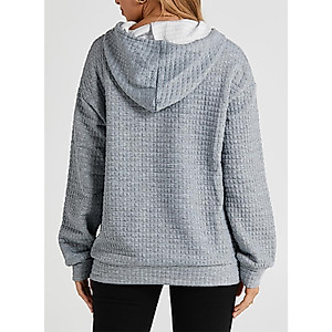 SELINK Hoodies For Women Casual Pullover Waffle Long Sleeve Drawstring Hooded Sweatshirt with Pocket Grey-L