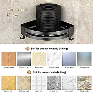 Shower Shelves 2 Pack Corner Shower Caddy Stainless Steel Bathroom Shower Shelf with 4 hooks Wall Mounted No Drilling Storage Shelves Adhesive Triangle Baskets Bathroom Kitchen Storage Basket-Black