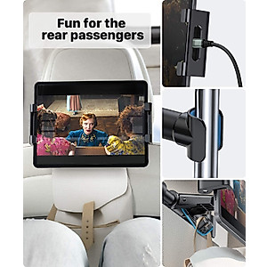 Bakel Portable Electronic Device Mount, Black, Compatible with iPhone, iPad, 6"-10" Tablets, 4.7"-8" Cell Phones, Fits Headrests 5.2in-5.7in Wide, Never Shakes, Hook 2 in 1