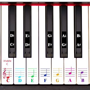 Beginner Piano Book for Kids, Piano Keyboard Stickers, 50 Amazing & Popular Songs, Color Piano Key Stickers for 88/76/61/54/49/37 Key Keyboards, Transparent and Removable