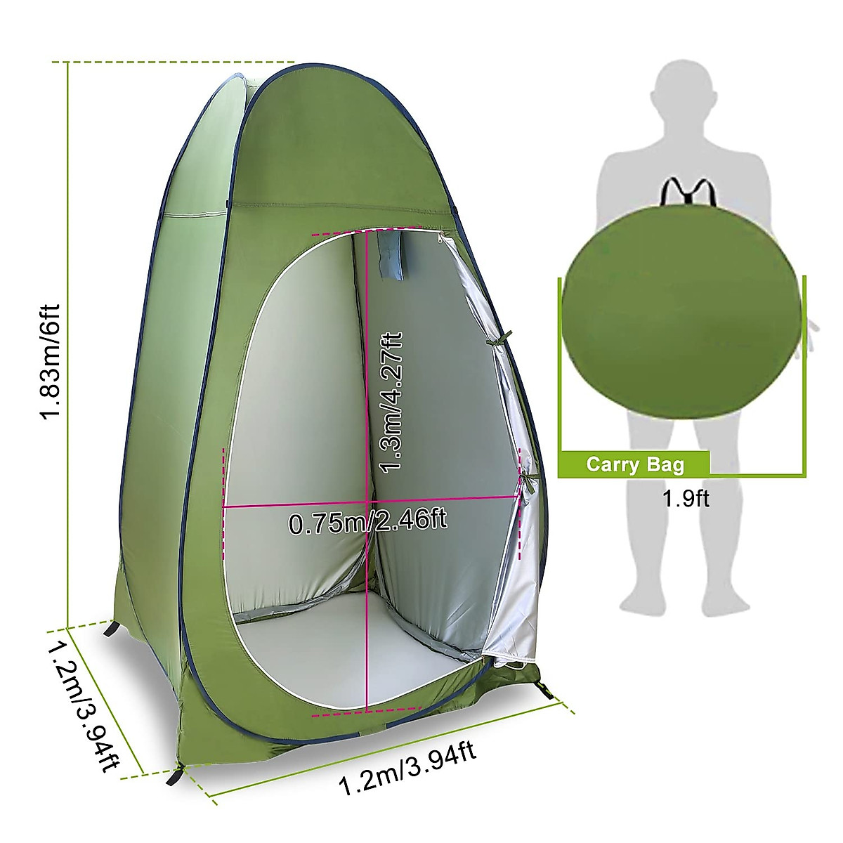 iMounTEK Portable Foldable Outdoor Pop Up Toilet Tent Changing Clothes Room Shower Tent Camping Shelter Privacy Tent w/Carry Bag