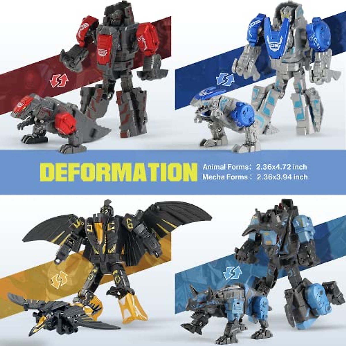 11 Shapes Dinosaur Transforming Robot Toys for Kids 6+, 4 Packs STEM Transformed Action Figure, 4-in-1 DinoRobot Alloy Model Toys, Birthday Gifts for Boys Girls Age 6 7 8 9 10+ Year Old