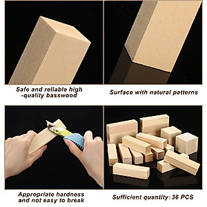 36 Pack Basswood Carving Blocks Set Unfinished Wooden Crafts Wooden Block Basswood for Wood Carving Crafts and Decoration Wood Blocks Wood Carving Wood Blocks for Carving