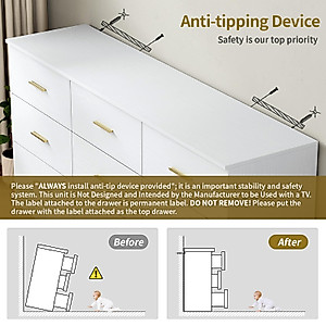 Angel Sar 9 Drawer Dresser for Bedroom, Modern White Dresser, Long Chest of Drawers with Golden Handles, Leg Free Design & Smooth Slides, Double Drawer Dresser for Closet, Sturdy Wooden Dresser