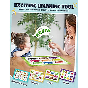 NiBaby Kids' Non Slip Educational Placemats Set of 4 Washable, Children's Interactive Placemats Foldable, Toddler Placemats for Learning Alphabet, Numbers, Shapes, Colors- Durable Reusable PU Leather