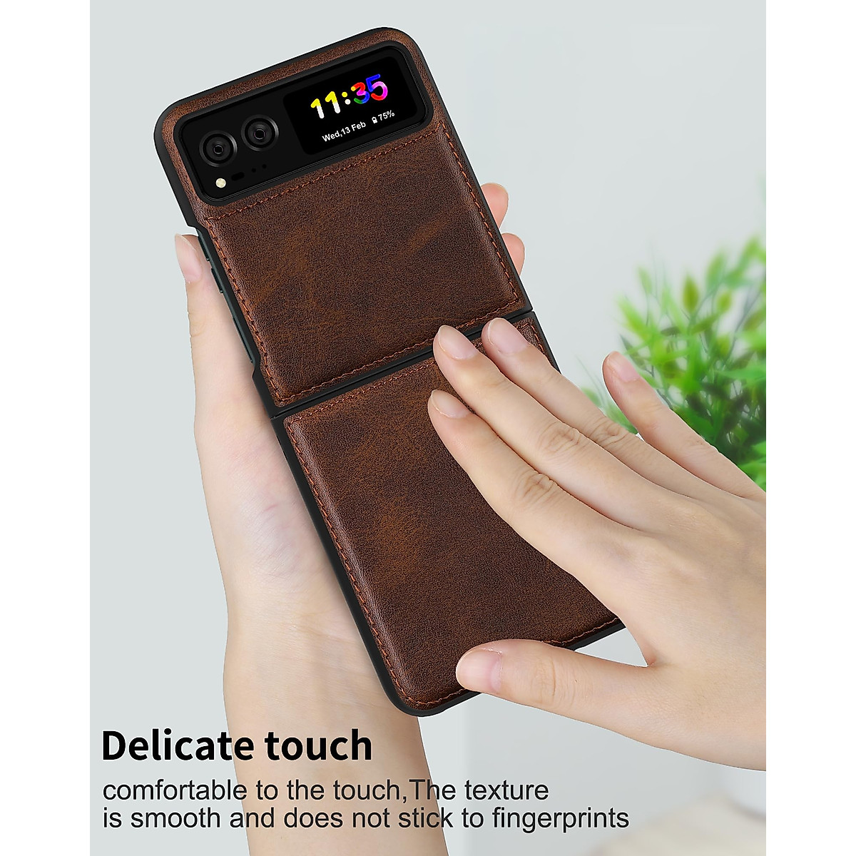 Foluu for Motorola Razr 2023 Case [Not fit Razr Plus 2023], Moto Razr 2023 Leather Case, PU Leather + Hard PC Shell Ultra Thin Slim Durable Protective Phone Case Cover for Motorola Razr 2023 Brown