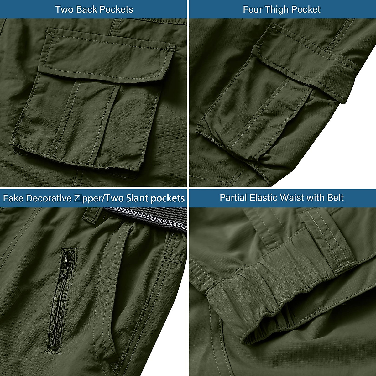 linlon Men's Outdoor Casual Quick Drying Lightweight Hiking Cargo Pants with 8 Pockets,Army Green,38