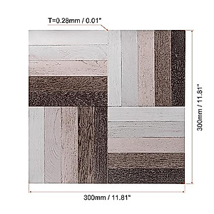 uxcell Peel and Stick Floor Wall Tiles Sticker, 10Pcs 12"x12" Self-Adhesive Wood Grain Floor Stickers Matte Frosted Flooring Tiles for Kitchen Bathroom and Home Decor, Beige+Grey