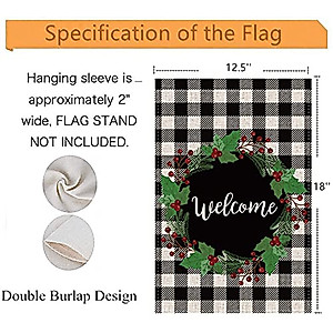 AUOIKK Winter Berry Wreath Welcome Garden Flag Vertical Double Sided, Christmas Outdoor Flag Farmhouse Holiday Home Christmas Yard Sign Outdoor Decoration 12.5 x 18 Inch
