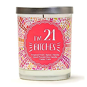 I'm 21 | Tropical Fruit, Spice, Vanilla | Scented Soy Candles | 10 Oz. Jar Candle | Made in USA | Decorative Aromatherapy | 21 Year Old Birthday Gifts | 21st Birthday Candles