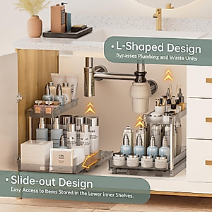 Delamu 2 Pack Under Sink Organizer, 11.38" Width Pull Out Cabinet Organizer, Slide Out Under Sink Storage Shelves, Undersink Organizers Shelf for Kitchen Bathroom Pantry Organization