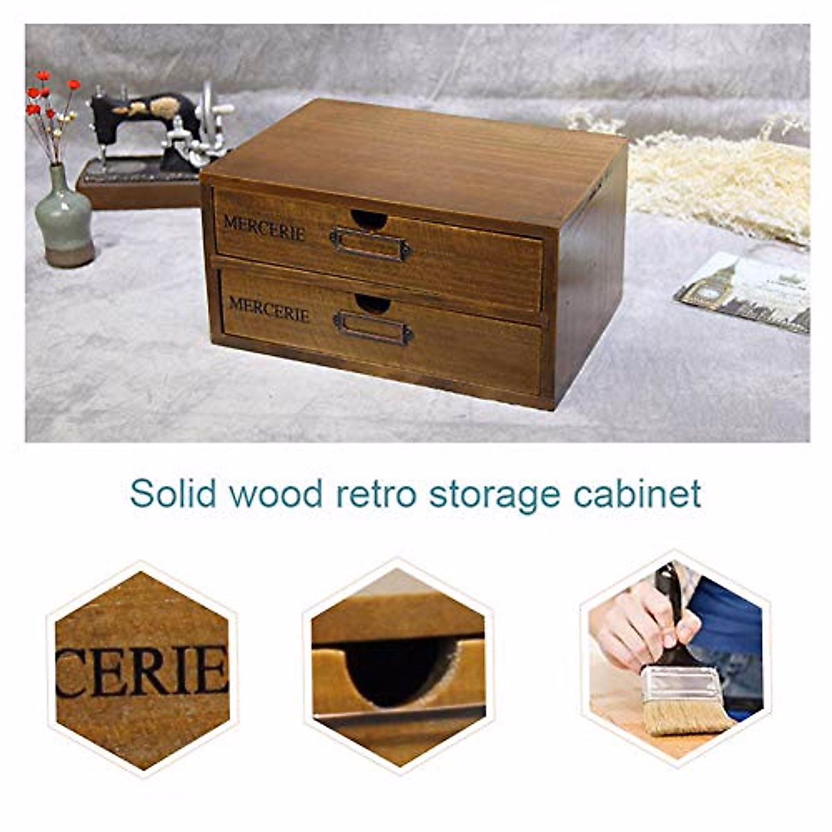 Ochine Creative Drawer-Type Cosmetic Storage Box Retro Old Style Wooden Multifunctional Desktop Storage Box