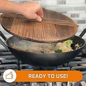 Bruntmor 14 inch Wooden Drop Lid, Wooden Kitchen Accessories, 14" Pan Lid, 14 inch Skillet Lid, Lid for Frying Pan,Wooden Pot Lid, Wood Wok lid, Cooking Accessories