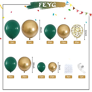 Balloons Garland Arch Kit Gold and Green, 18/12/10/5 inch Green Metal Gold Latex Balloon Set with Gold Confetti Balloons for Graduation Baby Shower Wedding Birthday Anniversary Bachelorette Supplies