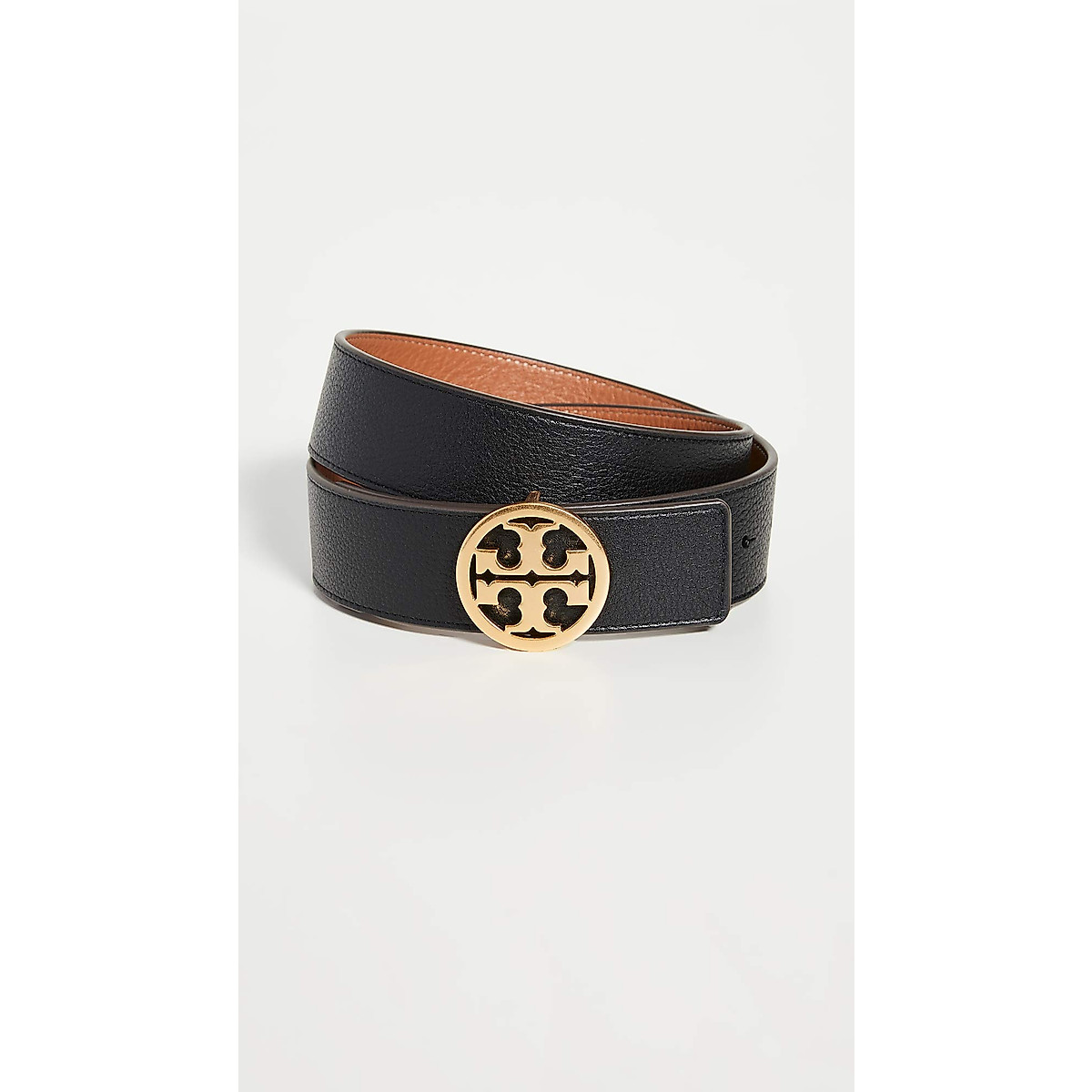 Tory Burch Women's 1.5" Miller Reversible Belt, Black/New Cuoio/Gold, L