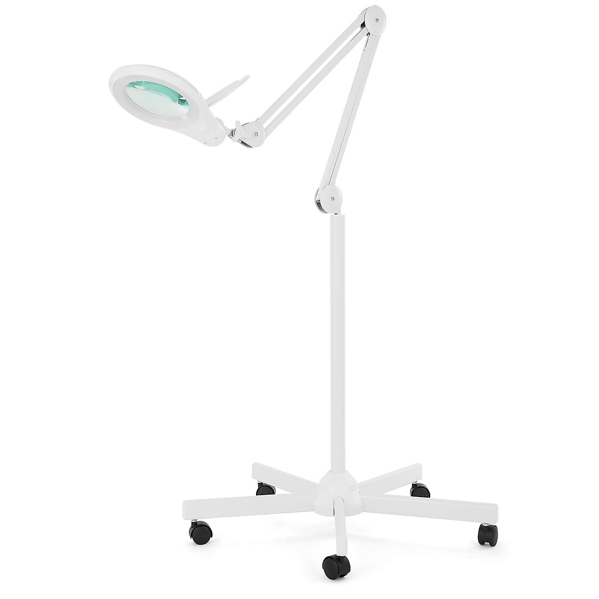(New Model) Neatfi Bifocals 1,200 Lumens Super LED Magnifying Floor Lamp with 5 Wheels Rolling Base, 5 Diopter with 20 Diopter, Dimmable, Adjustable Arm Magnifier (5 Inches, White)
