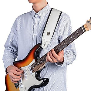 BestSounds Genuine Leather Guitar Strap for Electric & Acoustic Bass Guitar, White Padded Guitar Strap
