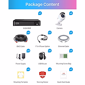 ZOSI H.265+ Full 1080p Home Security Camera System,5MP 3K Lite 8CH CCTV DVR Recorder with AI Human Vehicle Detection, 4 x 2MP Weatherproof Surveillance Bullet Camera Outdoor 80ft Night Vision (No HDD)