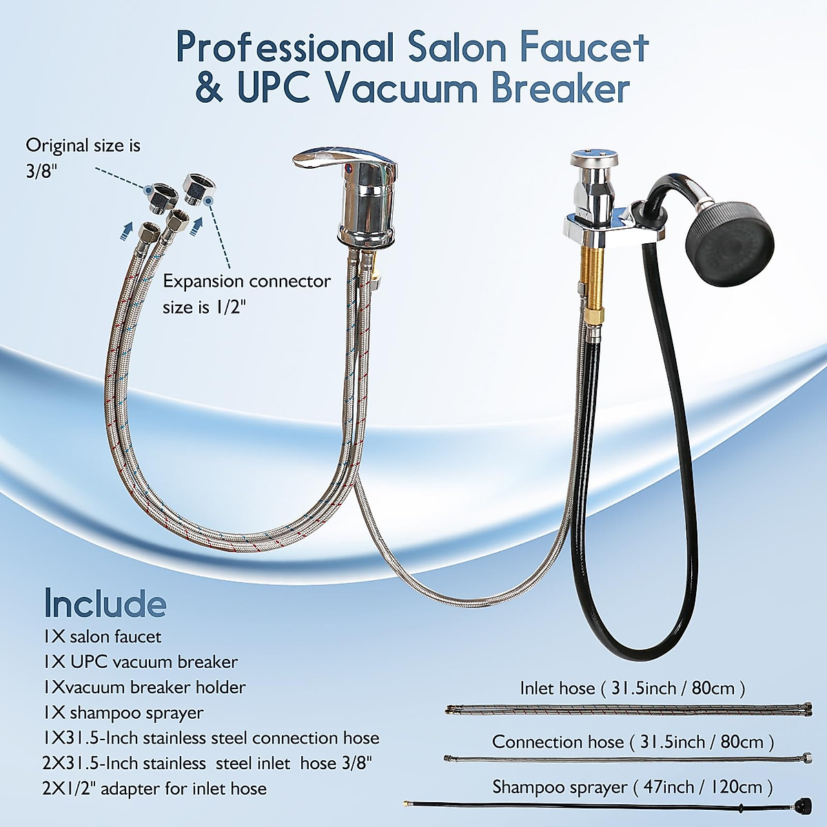 Salon Shampoo Bowl Faucet Vacuum Breaker Kit Shampoo Bowl Hose and Sprayer Replacement Part