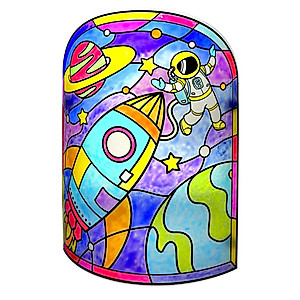 Kids NightLamp DIY Kit- Creative Arts and Crafts for Girls and Boys Ages 5 Years and up- Stained Glass lamp with Window Paint and Circuit - Best Gift Art Kits
