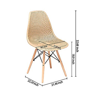 CangLong Dining Mid Century Modern DSW Hollow Back Design Plastic Shell Armless Side Chair with Beech Wood Legs, Set of 1, Beige