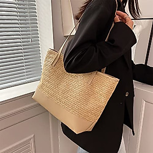 Clear Shoulder Bag for Women Ladies Fashion Personality Handbag Beach Texture Straw Canvas Bag (Khaki #2, One Size)