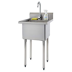 TRINITY CGL-02-009-0010 Basics Stainless Steel Freestanding Single Bowl Utility Sink for Garage, Laundry Room, and Restaurants, Includes Faucet, NSF Certified, 49.2 21.5 24-Inch, Chrome