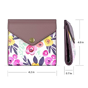 Rose Lake Wallet for Women (5 Pack) RFID Blocking Credit Card Holder Zipper Coin Purse (Multi Flower-5 Pcs)