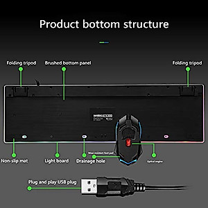 shlutesoy GTX300 Wired USB Colorful LED Backlit Gaming Keyboard with Mouse for PC Laptop White