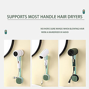 CKLJTL Self Adhesive Blow Dryer Holder for Bathroom Punch-Free Hair Dryer Rack Hair Dryer Shelf Hair Dryer Lazy Bracket Tools-Free Installation Two Spare Stickers for Gifts (Green)