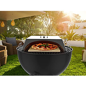 Outdoor Stainless Steel Grill Top Pizza Oven Kit with 12" Cordierite Pizza Baking Stone, Pizza Peel, Pizza Roller Cutter, Built-in Thermometer