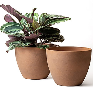 LA JOLIE MUSE Flower Pots Outdoor - Large Garden Planters with Drainage Holes Set of 2 (11.3 Inch, Terracotta Color)