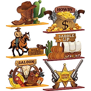 6 Pieces Western Cowboy Centerpieces Decorations West Wooden Tables Decorations Wild Western Theme Table Centerpieces for Cowboy Party Decorations Birthday Baby Shower