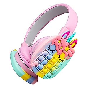 WESADN Bluetooth Headphones Wireless for Girls Women Men Fidget Bubbles Cute Wireless Gaming Headset Over Ear Build in Microphone for Smartphone Tablet PC, Pink
