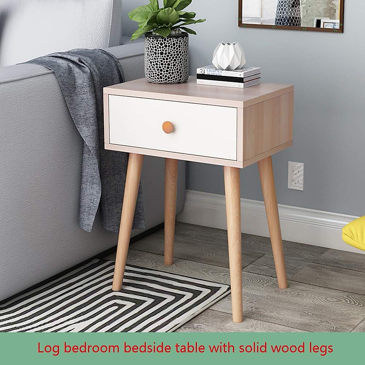 Toxz office products Modern Log Bedroom Livingroom Storage Cabinet Table,Drawer Cabinet,Solid Wood Legs,Display Desk,Anti-Slip Mat,Wood Grain Color(Ship from US!)