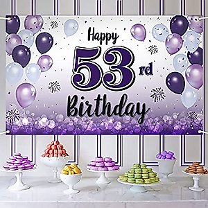 LASKYER Happy 53rd Birthday Purple Large Banner - Cheers to 53 Years Old Birthday Home Wall Photoprop Backdrop,53rd Birthday Party Decorations.