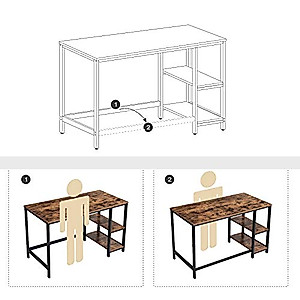 VASAGLE ALINRU Computer Desk, 47.2-Inch Wide Home Office Desk for Study, Writing Desk with 2 Shelves on Left or Right, Steel Frame, Industrial, Rustic Brown and Black ULWD47X
