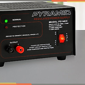 Pyramid Universal Compact Bench Power Supply - 12 Amp Linear Regulated Home Lab Benchtop AC-to-DC 12V Converter w/ 13.8 Volt DC 115V AC 270 Watt Power Input, Screw Type Terminals, Cooling Fan PS14KX