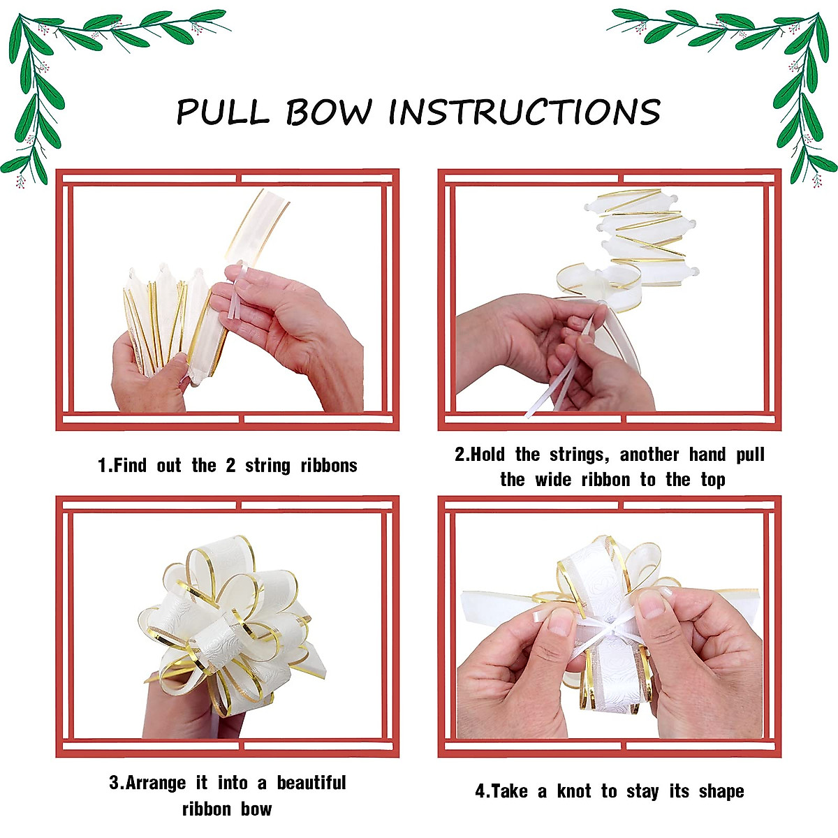 WEWILUCK Gift Bow for Gifts Wrapping, 10 PCS White Pull Bows with Golden Line for Christmas Tree, Xmas Presents, Wedding Decor, Basket Decoration, Birthdays, Holidays Present Wrap Supplies