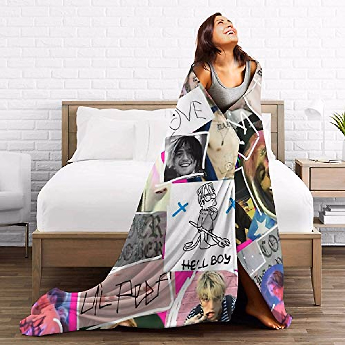 CNAOWHG Lil Blanket Peep Rapper Flannel Blanket Hippie Psychedelic Art 3D Printed Soft Shaggy Throw Blanket All Season Warm Blanket for Couch Sofa Bedroom Decoration 60"x50"