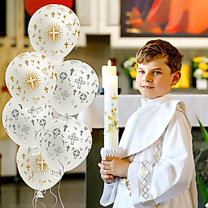 WATINC 36Pcs Cross God Bless Balloons, Baptism Party Decor Christening Confirmation Supplies, First Communion Decoration Religious Christian Balloon for Boy Girl Baby Shower Birthday Wedding (12 inch)