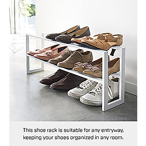 Yamazaki Home Expanding Shoe Rack, Metal, Adjustable Steel One Size White