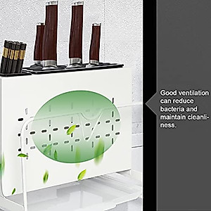 Knife Block, Smathou Knife Holder, Cutting Board Holder, 4 in 1 Kitchen Countertop Organizer, White