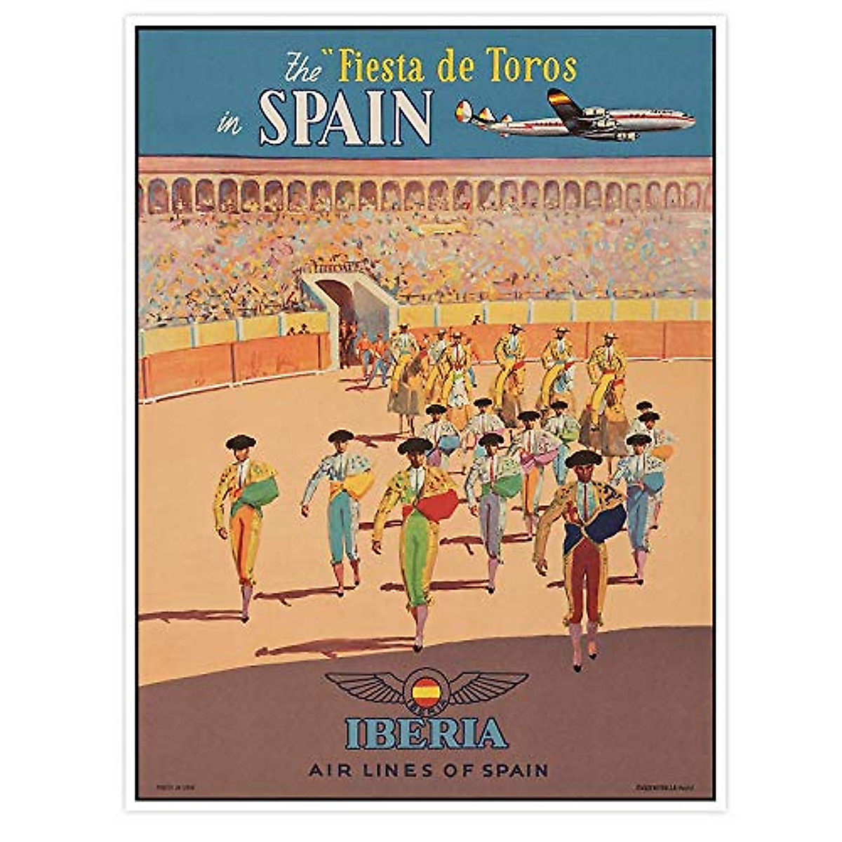 Set of two (2) Spanish Air Lines Travel Poster Prints - Fiesta de Toros Bullfighting Festival in Spain circa 1950 - each measures 12 x 16 inches