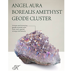 KALIFANO Angel Aura Amethyst Geode - Titanium Bonded High Energy Amatista Crystal - Natural Reiki Wicca Rock with Healing and Calming Effects (Family Owned and Operated)