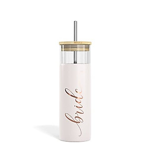 Bride to Be Iced Coffee Tumbler with Bamboo Lids and Straws | 20 oz Mason Jar Cups & Iced Coffee Cup | Bridesmaid Proposal Gifts, Bridal Shower, Bachelorette Party Supplies & Bride Tribe - Bride