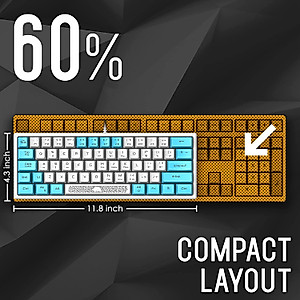 60% Gaming Keyboard and Mouse Combo Samll Mini RGB Backlight Mechanical Feeling and Mechanical RGB 6400 DPI Honeycomb Optical Mouse,Gaming Mouse pad for Gamers and Typists (White & Blue)