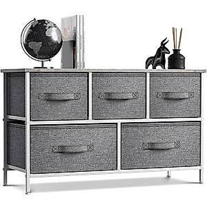 Sorbus Dresser with 5 Drawers - Storage Chest Organizer Unit with Steel Frame, Wood Top, Easy Pull Fabric Bins - Long Wide TV Stand for Bedroom Furniture, Hallway, Closet & Office Organization