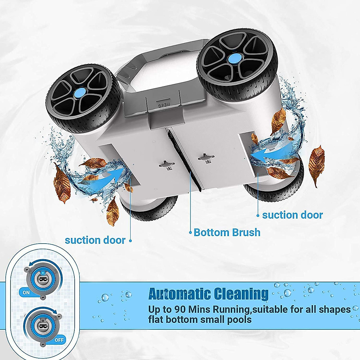 Cordless Pool Cleaner, Automatic Robotic Cleaner with 5000mAh Rechargeable Built-in Battery, Up to 90 Mins Running Cycle, Ideal for Flat Bottom Above Ground/In-Ground Swimming Pools, Blue (Robot001)