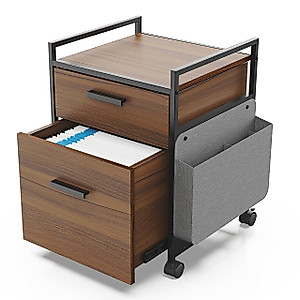 EUREKA ERGONOMIC Rolling File Cabinet with Bag for Home Office,File Cabinet 2 Drawers, Under Desk Rolling File Cabinet, Wood Filing Cabinet, Printer Stand with Storage,Walnut
